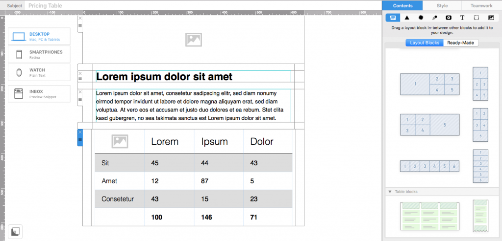 Accessing the tables feature – Mail Designer – Create and send HTML ...