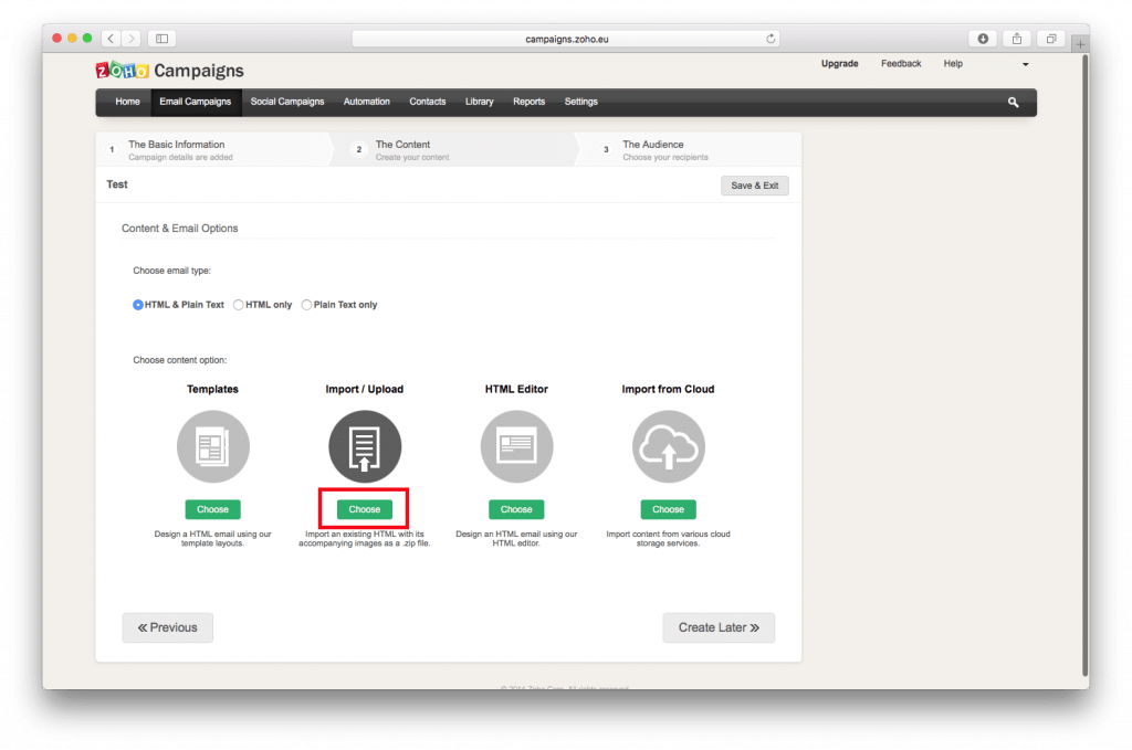 How to send an HTML email campaign via Zoho Campaigns