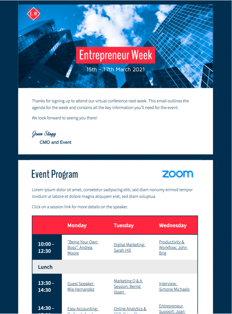 Event Agenda HTML Email Template - Mail Designer – Create and send HTML ...